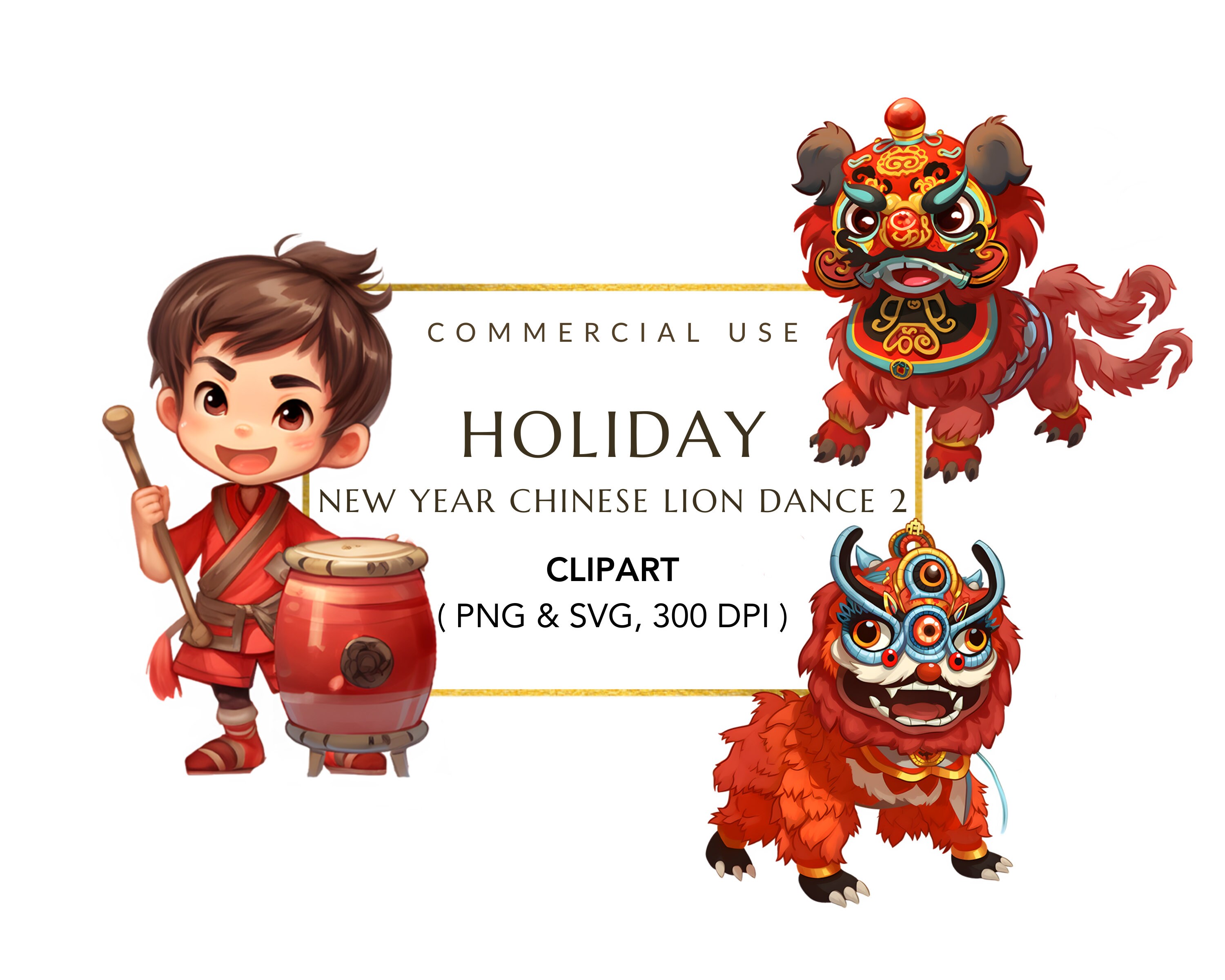 Lion Dance, Chinese New Year Clipart, Chinese Dragon Watercolor Clipart ...