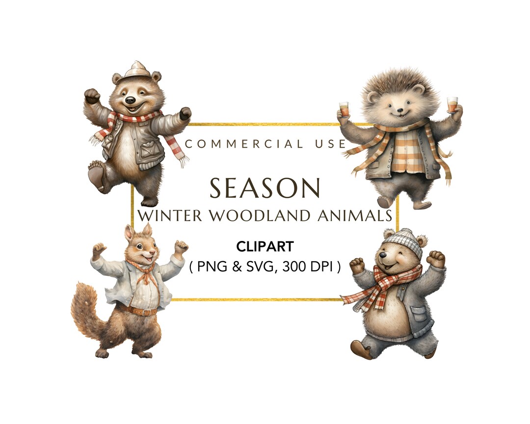 Winter Woodland Animal Clipart, Forest Animals, Digital Download ...