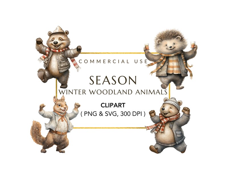 Winter Woodland Animal Clipart, Forest Animals, Digital Download ...