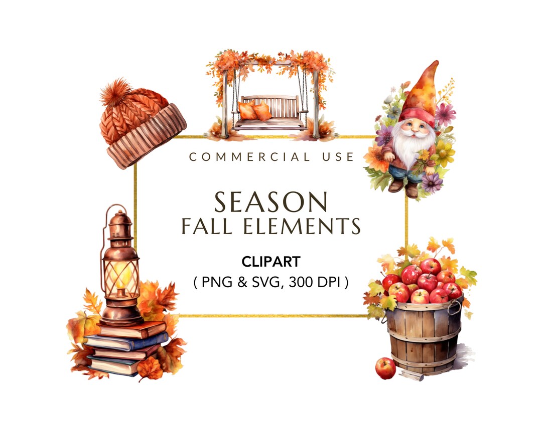 Watercolor Fall Decor Clipart, Fall Vibes PNG Bundle, Autumn Printable ...