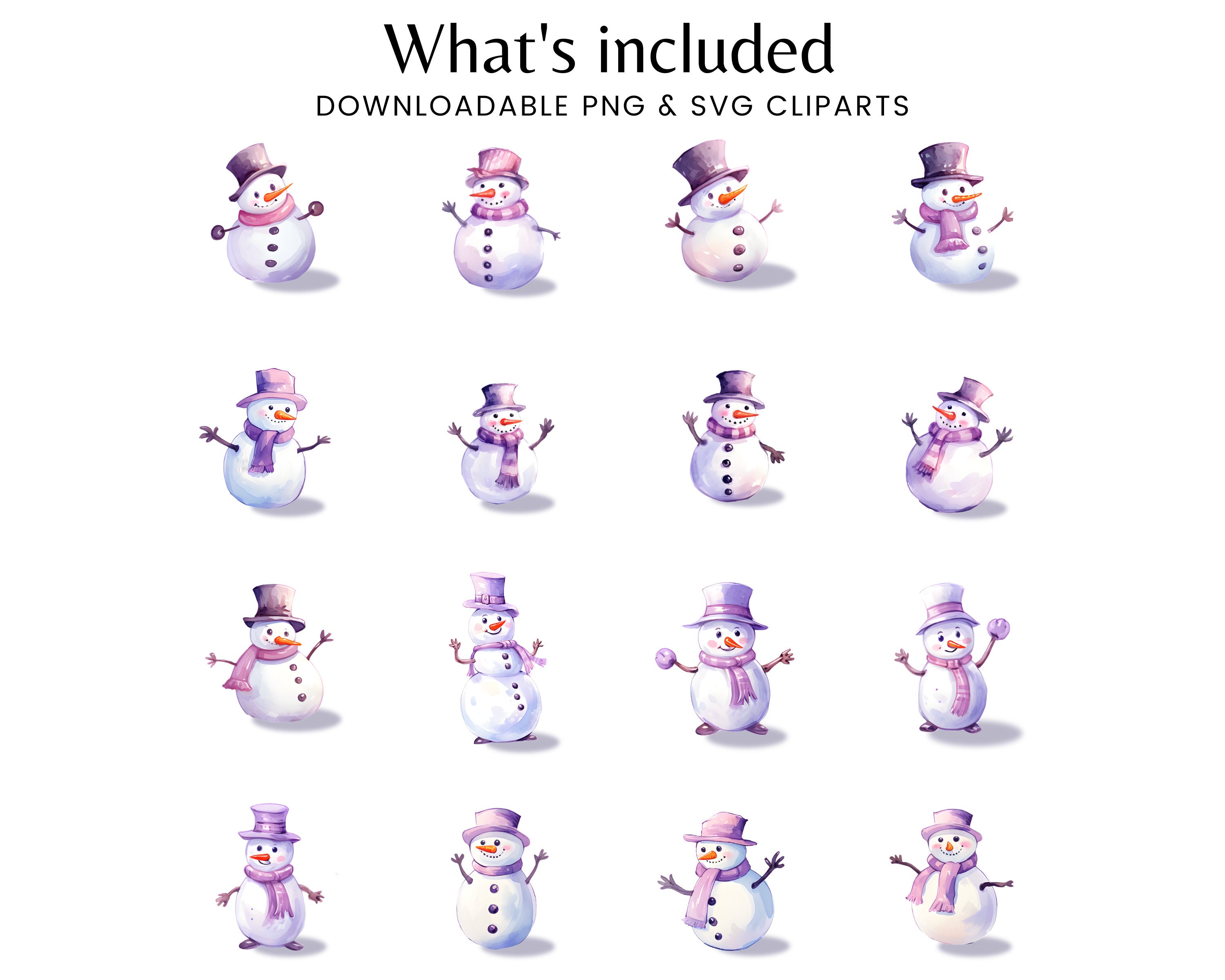Snowman Clipart, Digital Download, PNG Clipart Bundle Snowman Pack ...