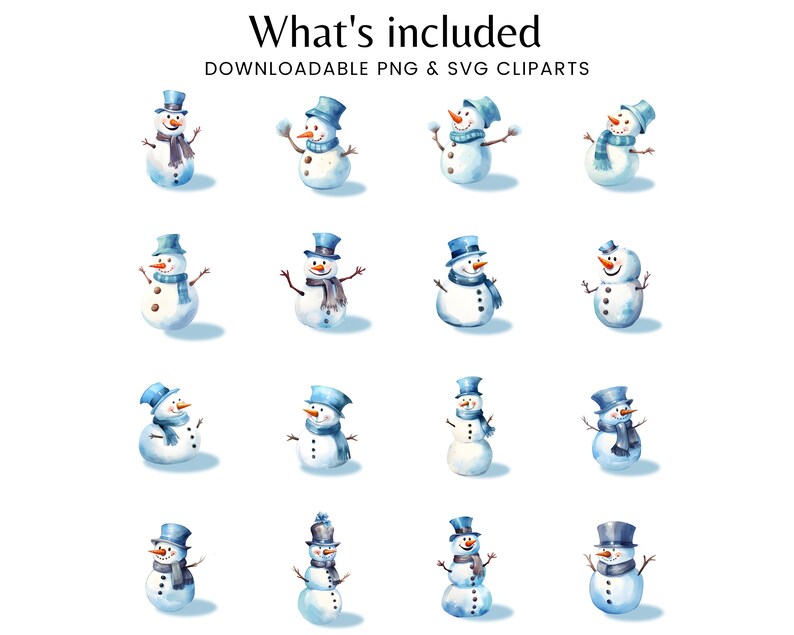 Snowman Clipart, Digital Download, PNG Clipart Bundle Snowman Pack ...