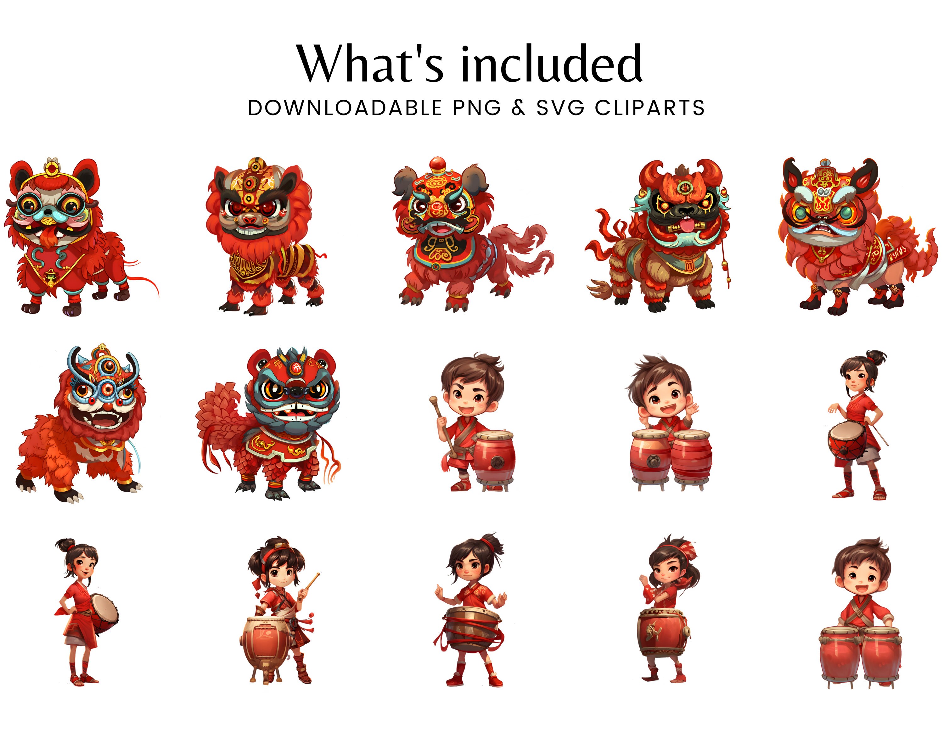 Lion Dance, Chinese New Year Clipart, Chinese Dragon Watercolor Clipart ...