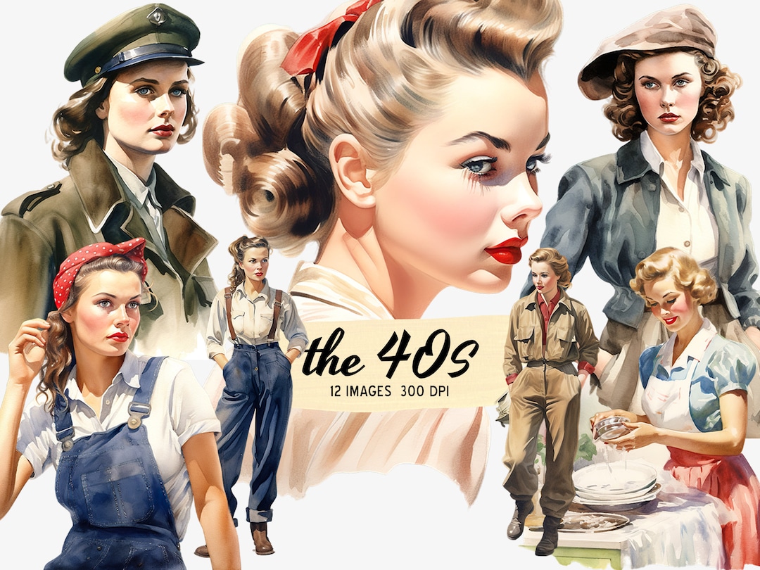Retro Clipart Set 1940s 40s Vintage Png Designs Retro - Etsy