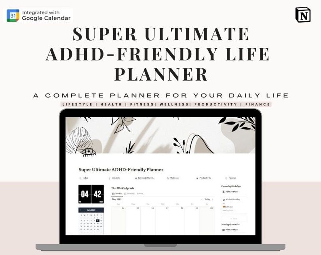 Super Ultimate ADHD Notion Planner Template, ADHD Notion, Notion ...