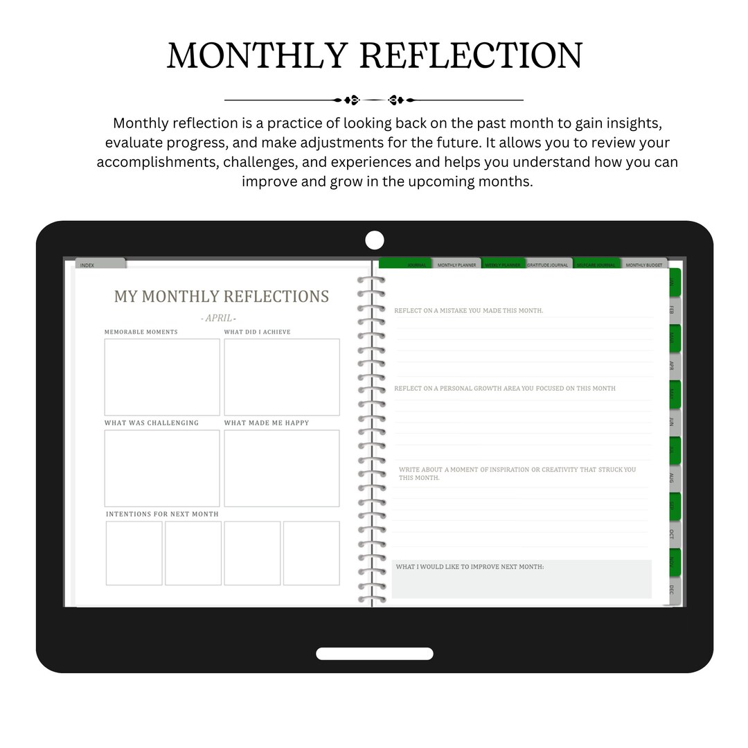 Hyperlinked Yearly Planner, Monthly Planning Pages, Hyperlinked Daily Reflection Planner ...