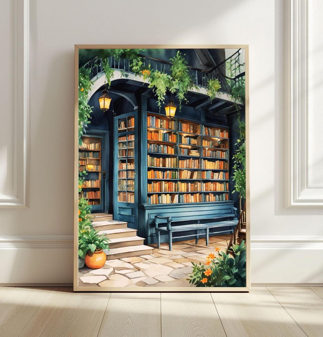 Anime Style Bookstore Art Print of Vintage Bookstore Vintage Cozy ...