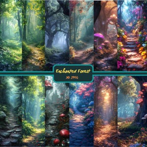 Printable Fantasy Enchanted Forest Digital Paper, Magical Mystery ...