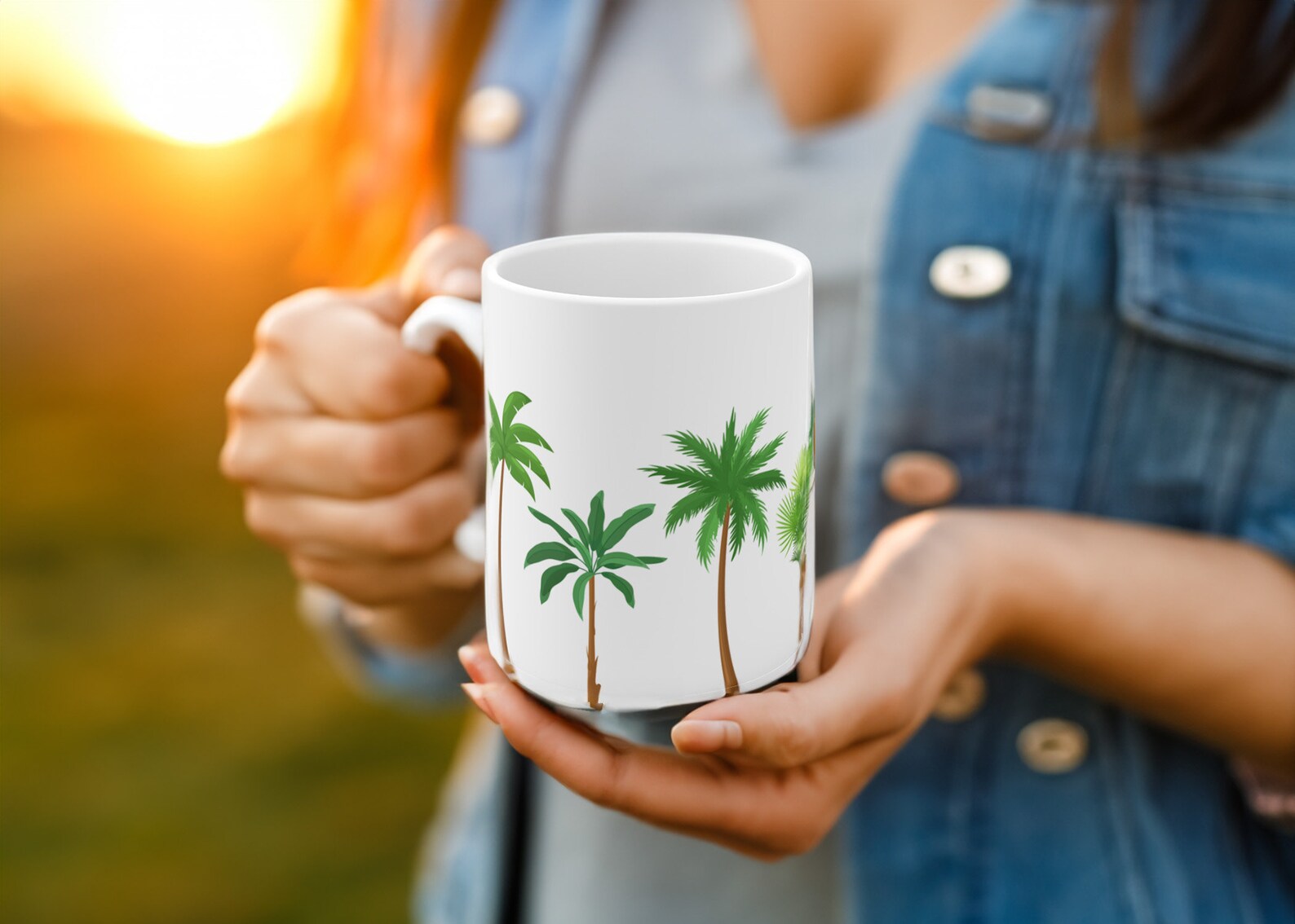 Tropical Paradise Coffee Mug Cute Palm Trees Design on White Ceramic ...