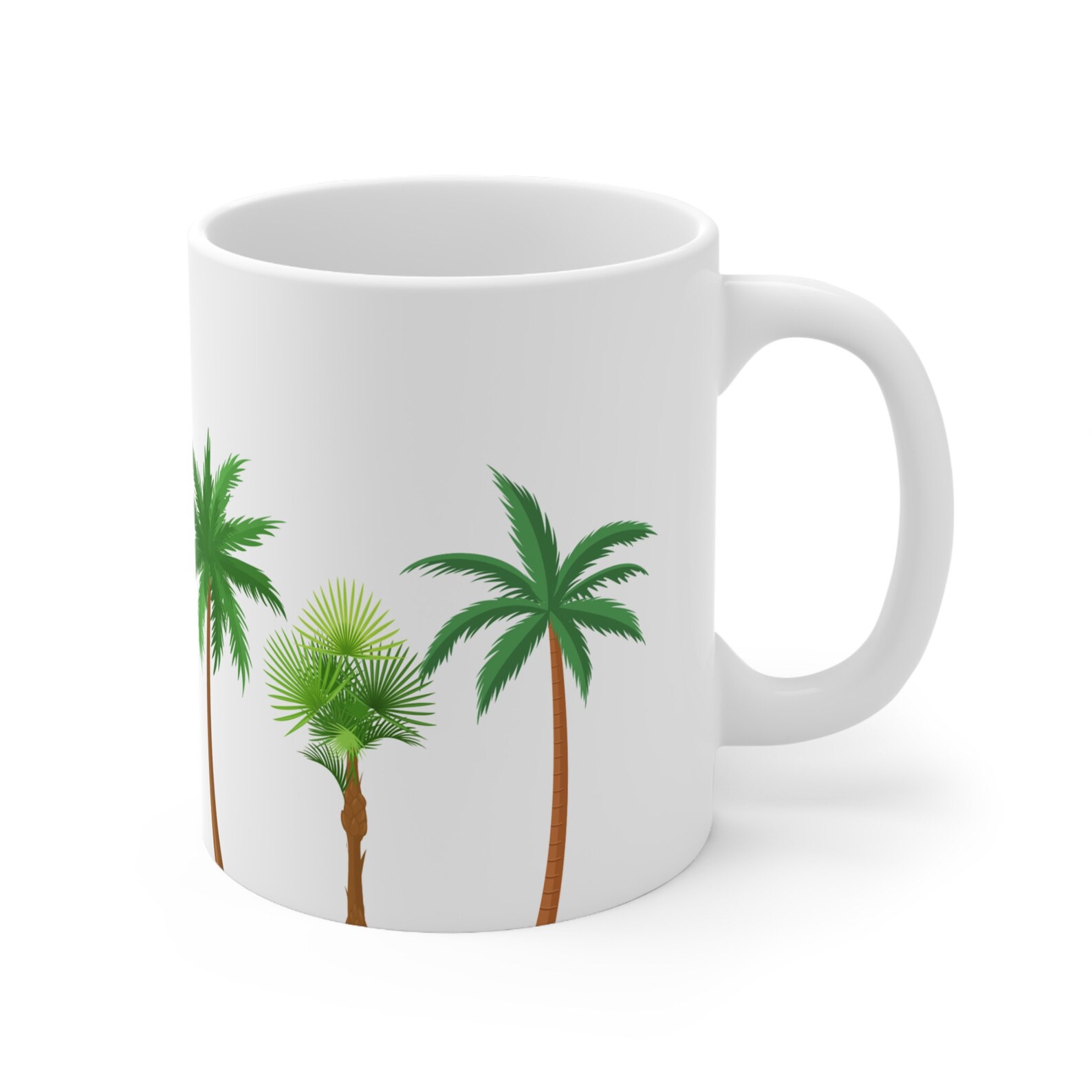 Tropical Paradise Coffee Mug Cute Palm Trees Design on White Ceramic ...