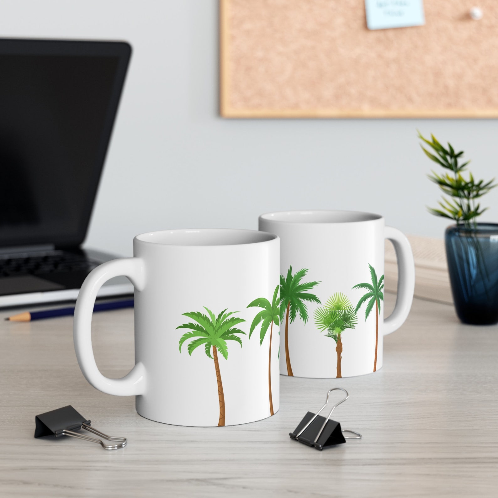 Tropical Paradise Coffee Mug Cute Palm Trees Design on White Ceramic ...