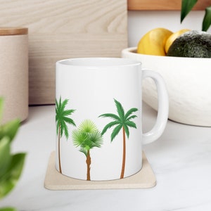 Tropical Paradise Coffee Mug | Cute Palm Trees Design on White Ceramic ...