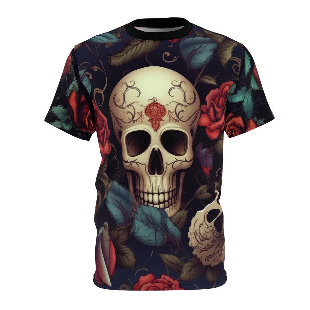 Haunted Gothic Red Roses Tee With Skull and Red Roses Versatile and ...