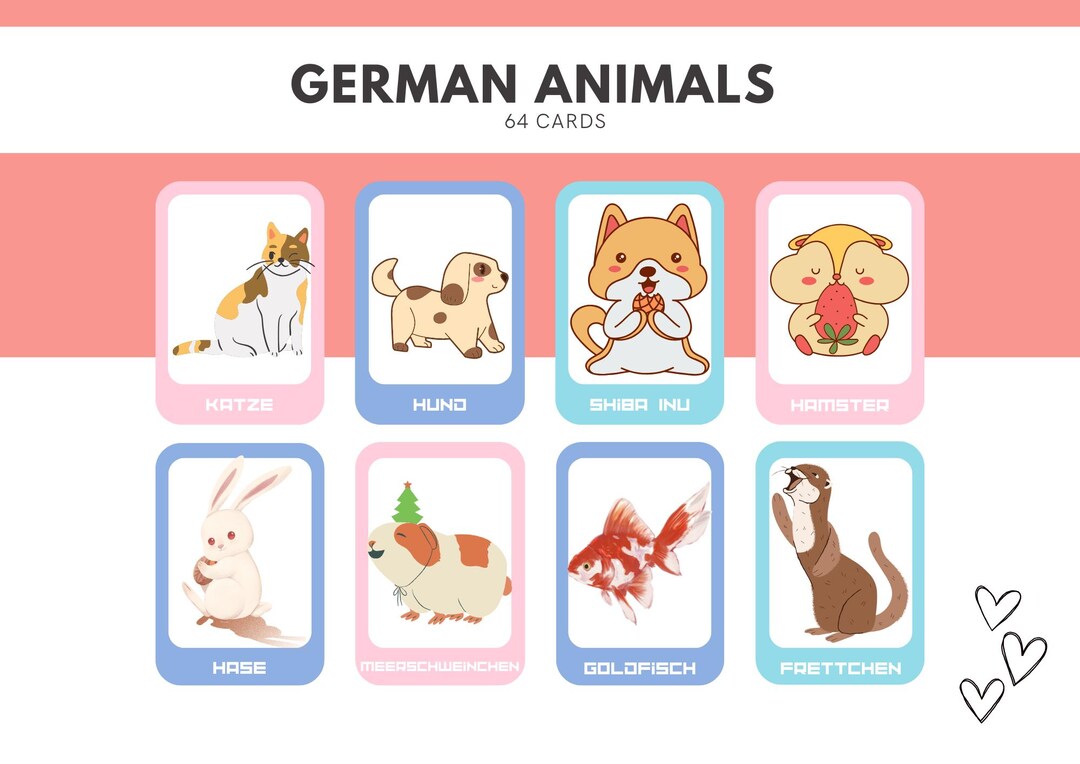 64 Flashcards Animals - Learn German Printable Animal Cards, Resource ...