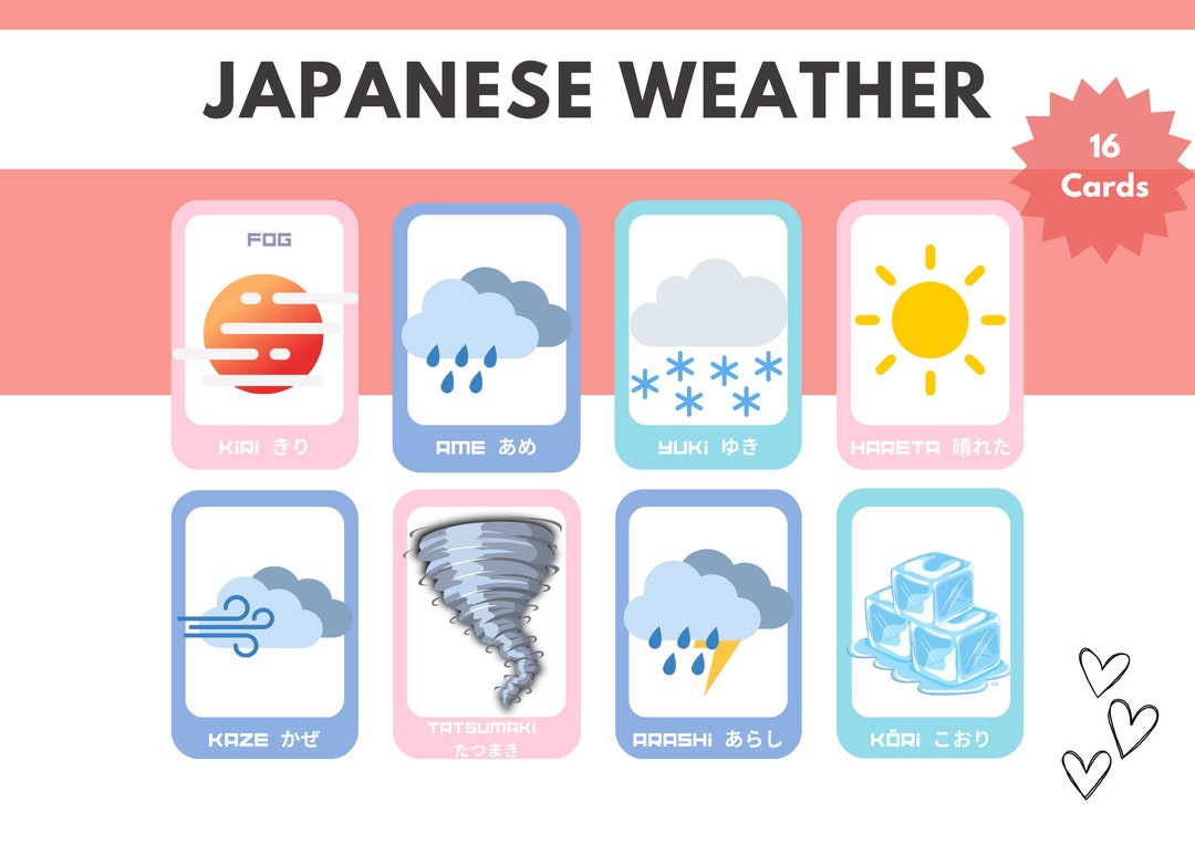 Japanese Weather Flash Cards: Printable Resource for Learning Japanese ...
