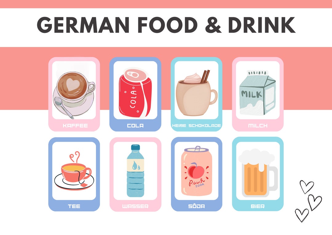 180 Printable German Food and Drink Flash Cards, Resource for Learning ...