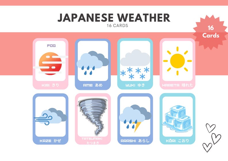 Japanese Weather Flash Cards: Printable Resource for Learning Japanese ...