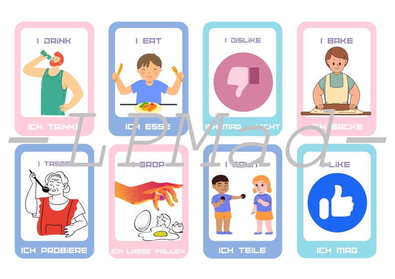 180 Printable German Food and Drink Flash Cards, Resource for Learning ...