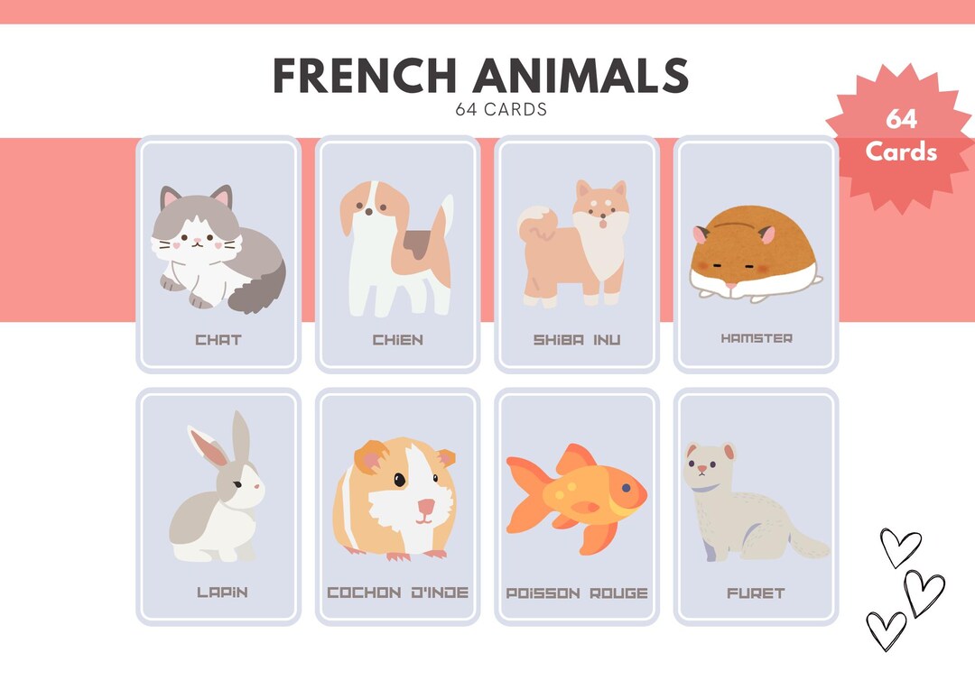French Animal Flashcards: Printable French-english Learning Cards (PDF ...