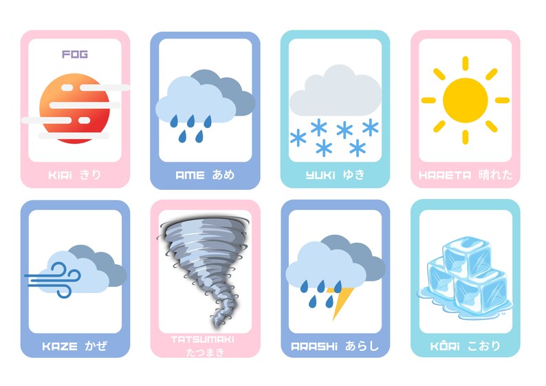 Japanese Weather Flash Cards: Printable Resource for Learning Japanese ...