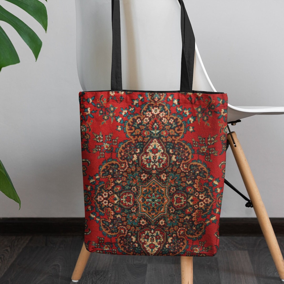 Printed Persian Carpet Bag, Red Persian Rug Printed on Tote Bag, Boho ...