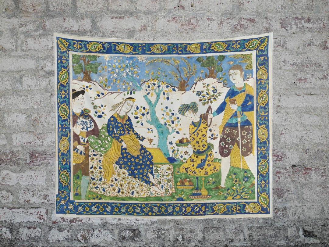 Persian Tapestry Print of a Vintage Tile Panel Art, Hanging Persian Art ...