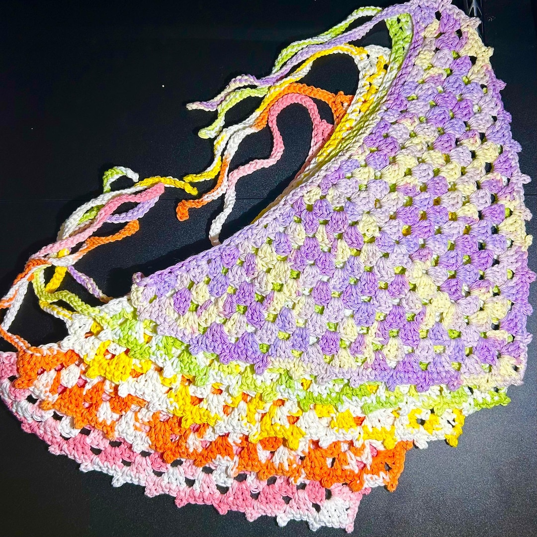 Crochet Bandana - Crochet Granny Square Bandana - Handmade Cotton ...