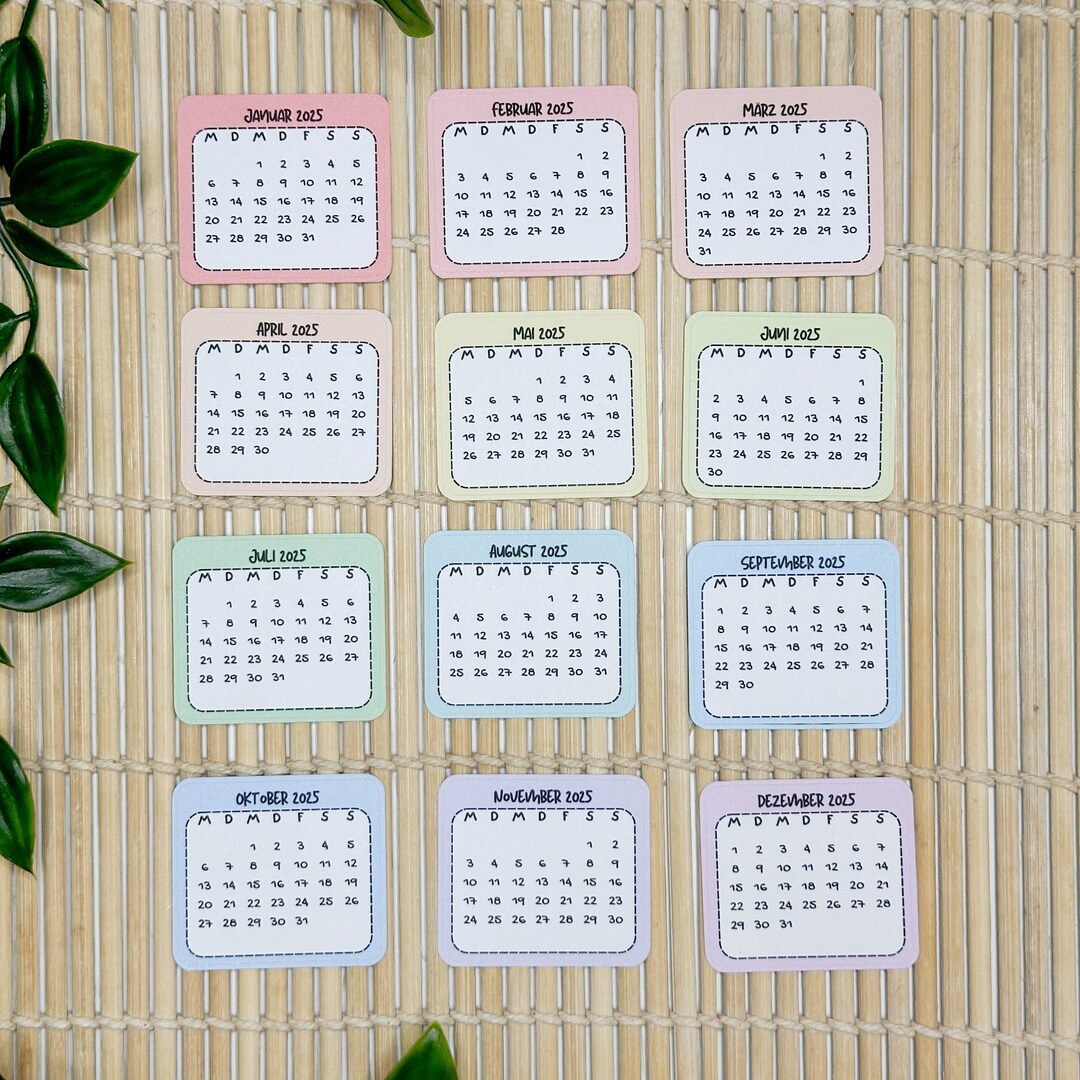 Set of 12 Mini Calendar Stickers 2025 Stickers, Bullet Journal, Planner ...