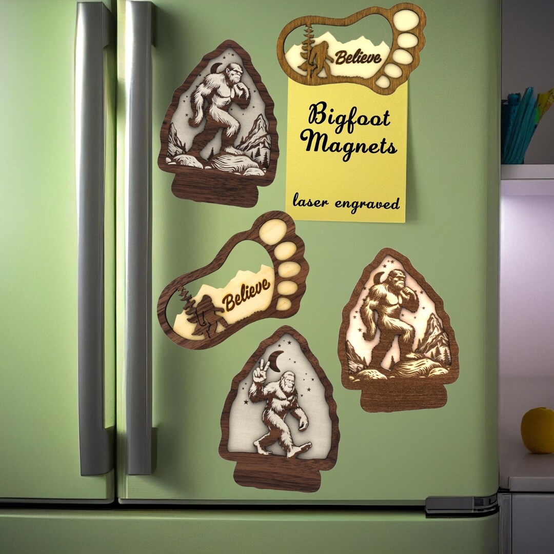 Bigfoot Magnets - Laser Engraved Sasquatch Wood Refrigerator Magnets - Etsy