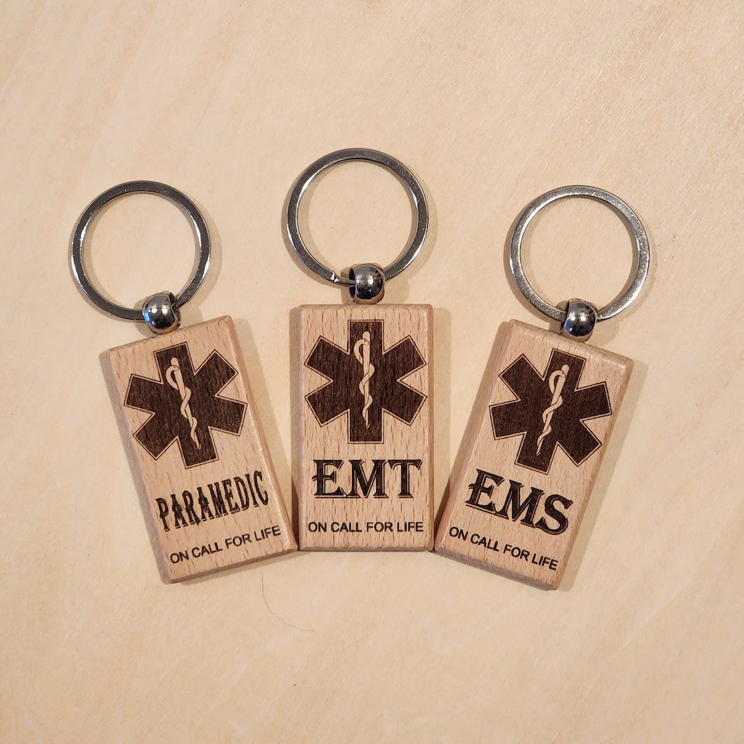 EMS Paramedic EMT Keychain - Laser Engraved Wood Keychain - on Call for ...