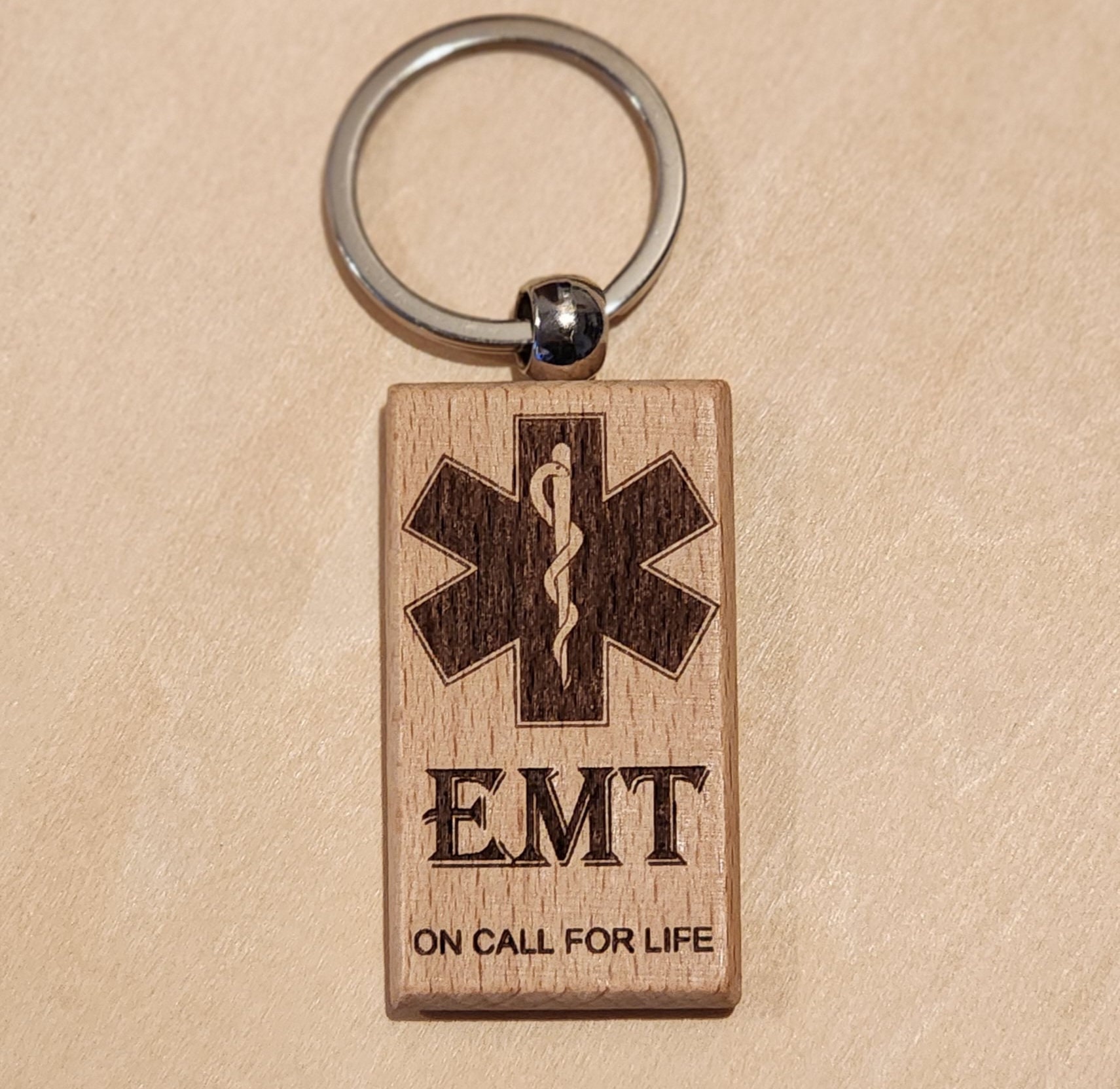 EMS Paramedic EMT Keychain - Laser Engraved Wood Keychain - on Call for ...