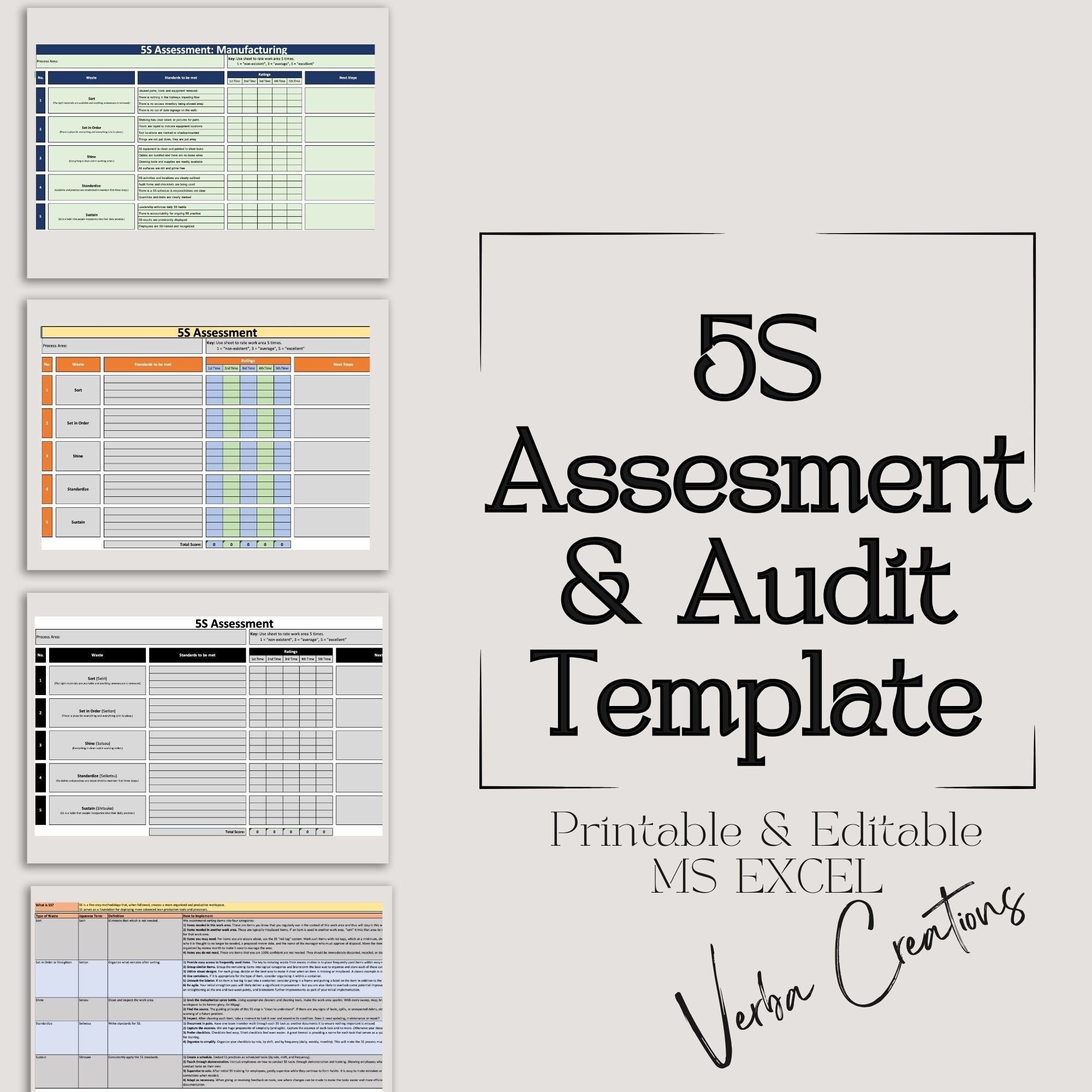 ETSY 5S Assessment Excel Template, 5S Audit Excel Template, Process ...