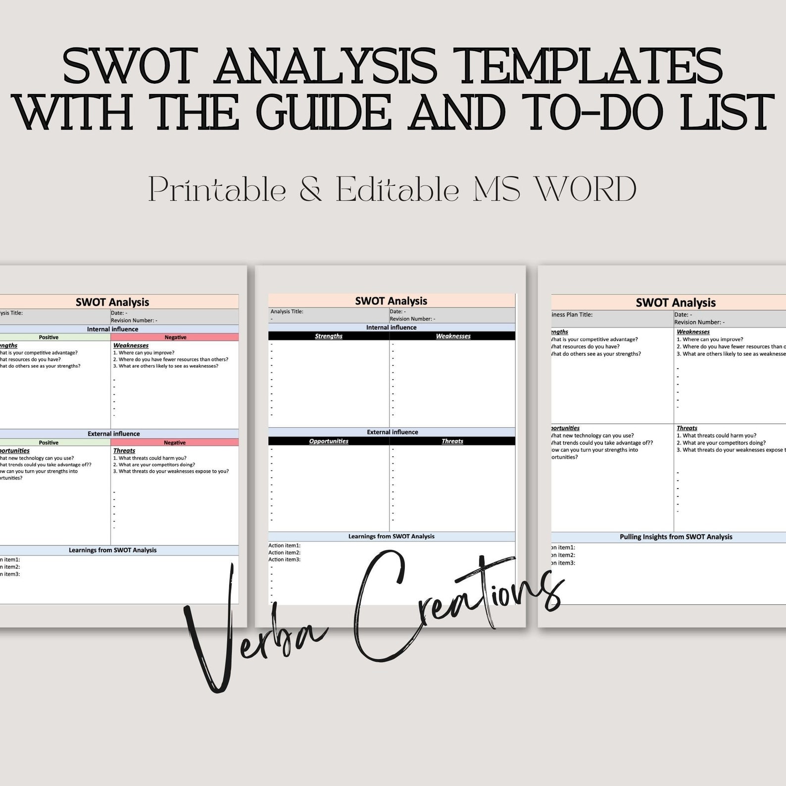 Editable SWOT Analysis Templates: Business SWOT Guide (PDF & Word) - Etsy