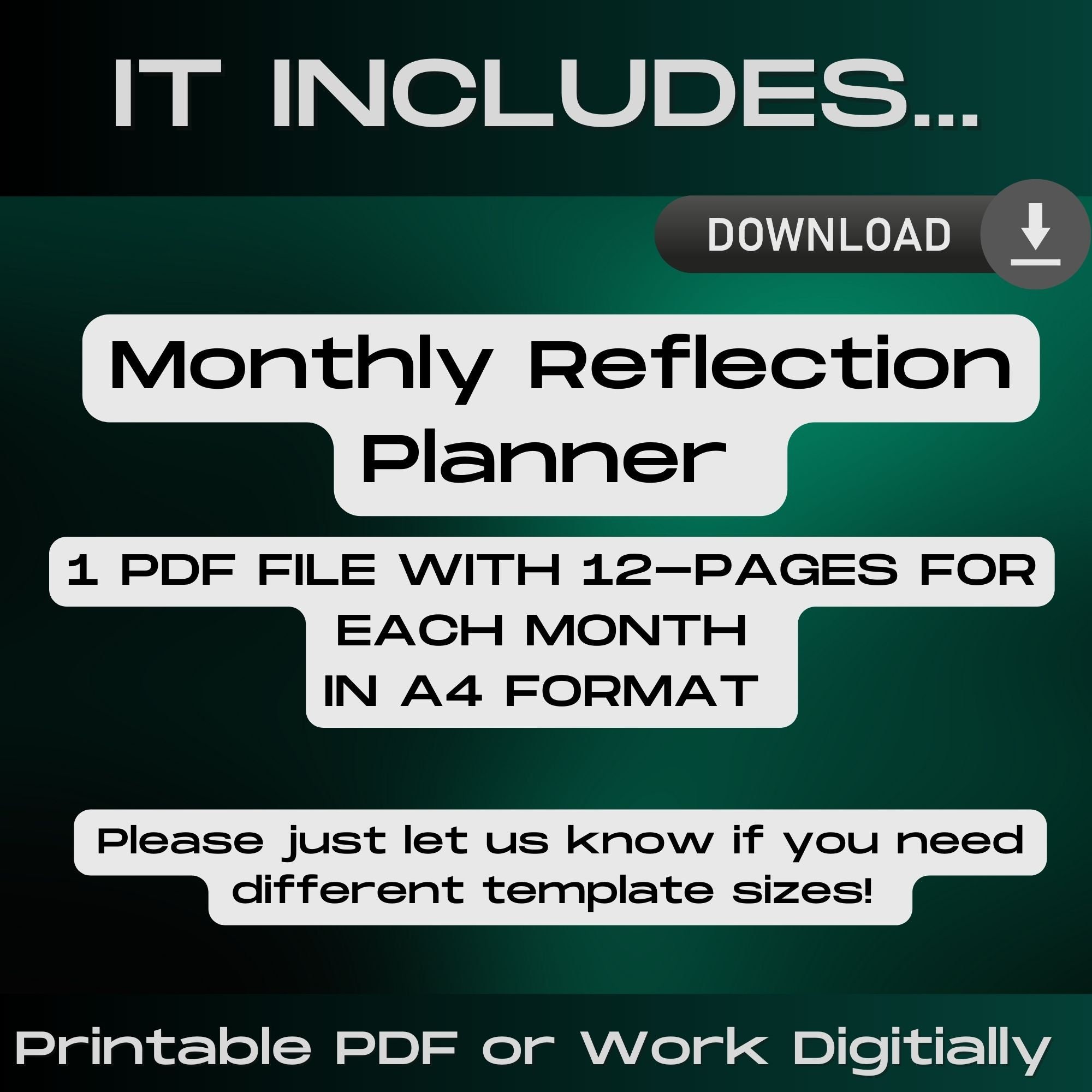 Yearly Digital Planner, Monthly Reflection Planner, Reflection Planner ...