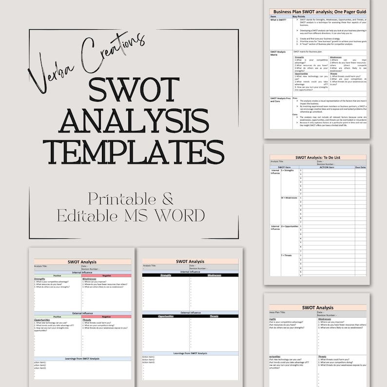 Editable SWOT Analysis Templates: Business SWOT Guide (PDF & Word) - Etsy