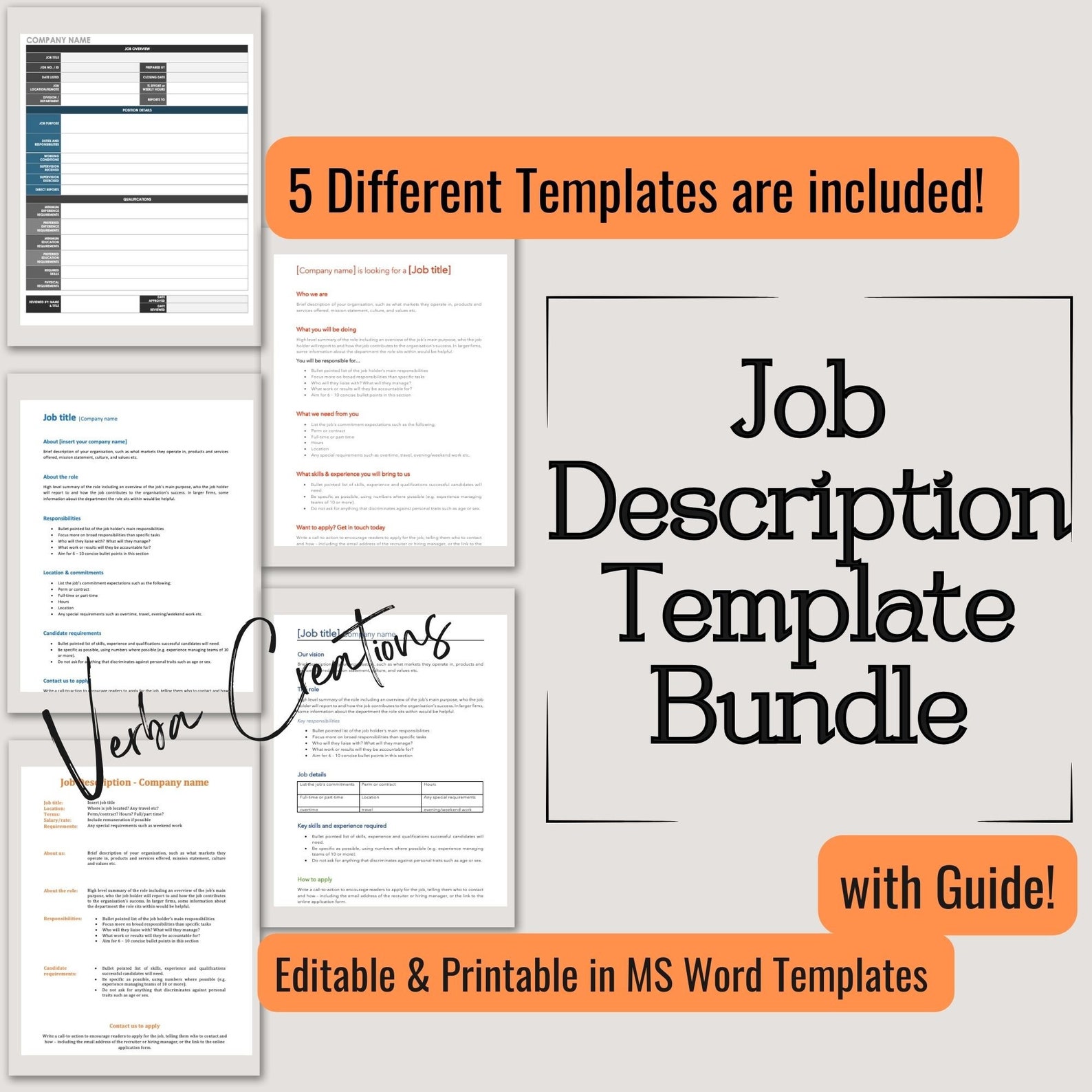 Job Description Template Bundle | Editable MS Word Template | Job ...