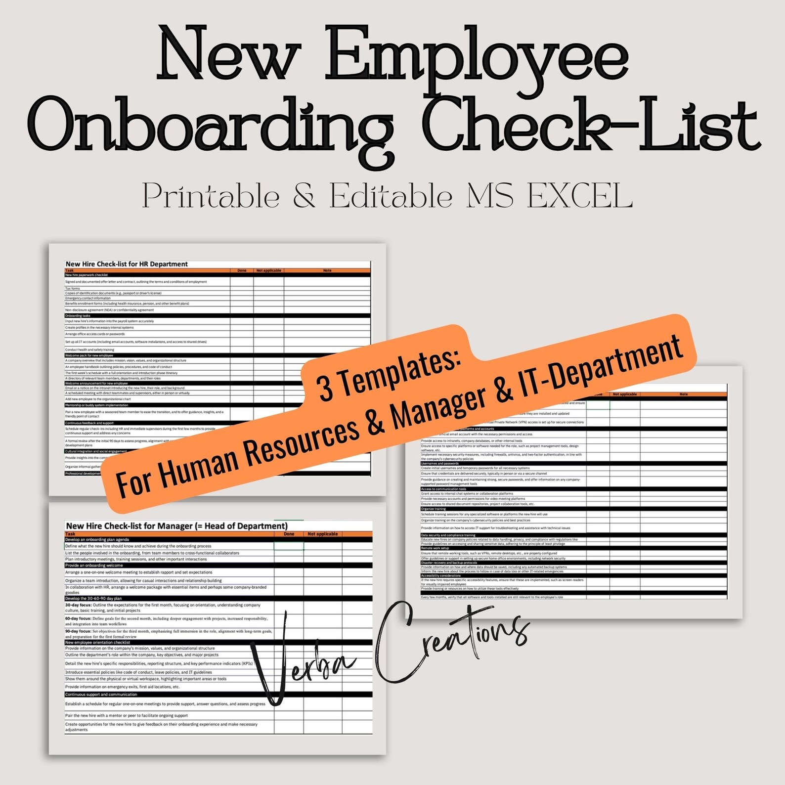 New Employee Onboarding Checklist: HR, Manager, IT (MS Excel Template ...