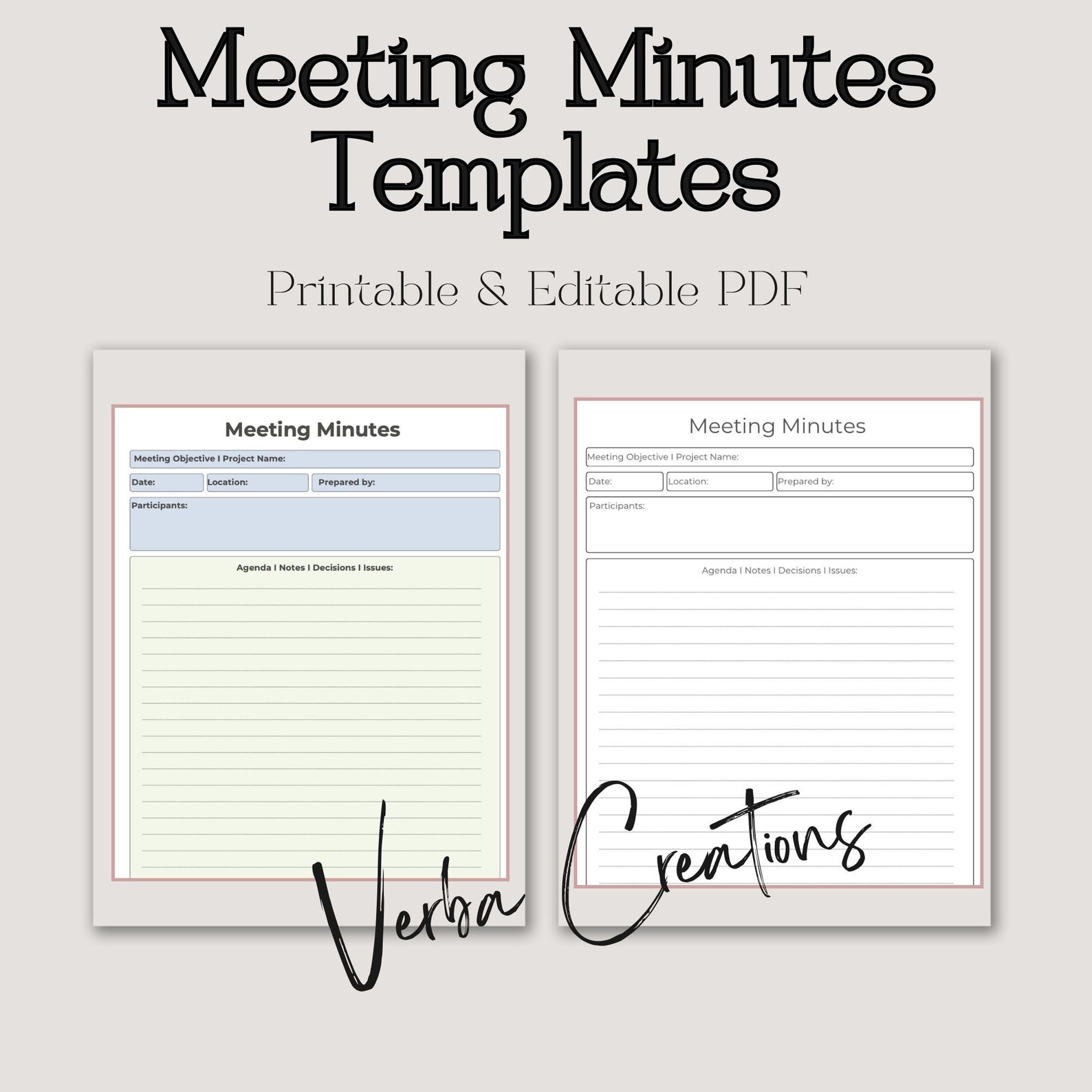 Meeting Minutes Template: Professional Note Taking (PDF) - Etsy