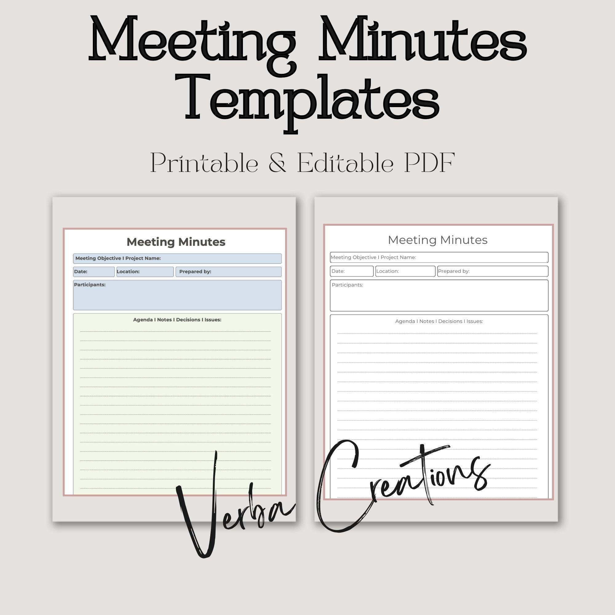 Meeting Minutes Template: Professional Note Taking (PDF) - Etsy