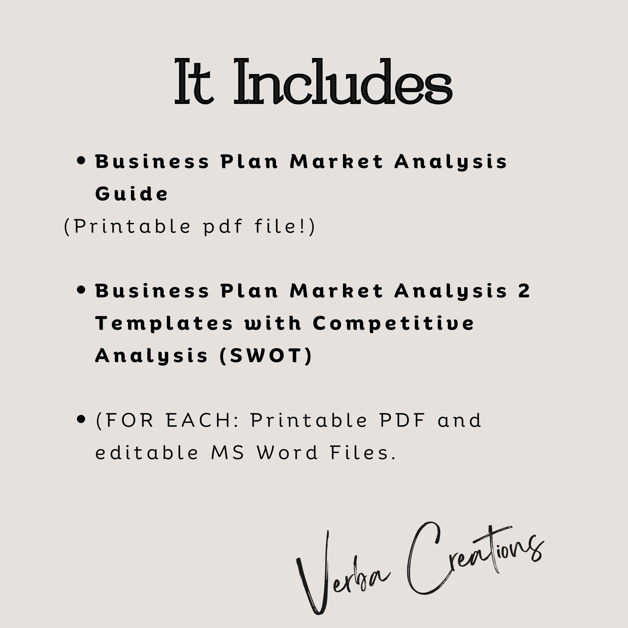 Market Analysis Templates: Business Plan Guide, SWOT (printable ...