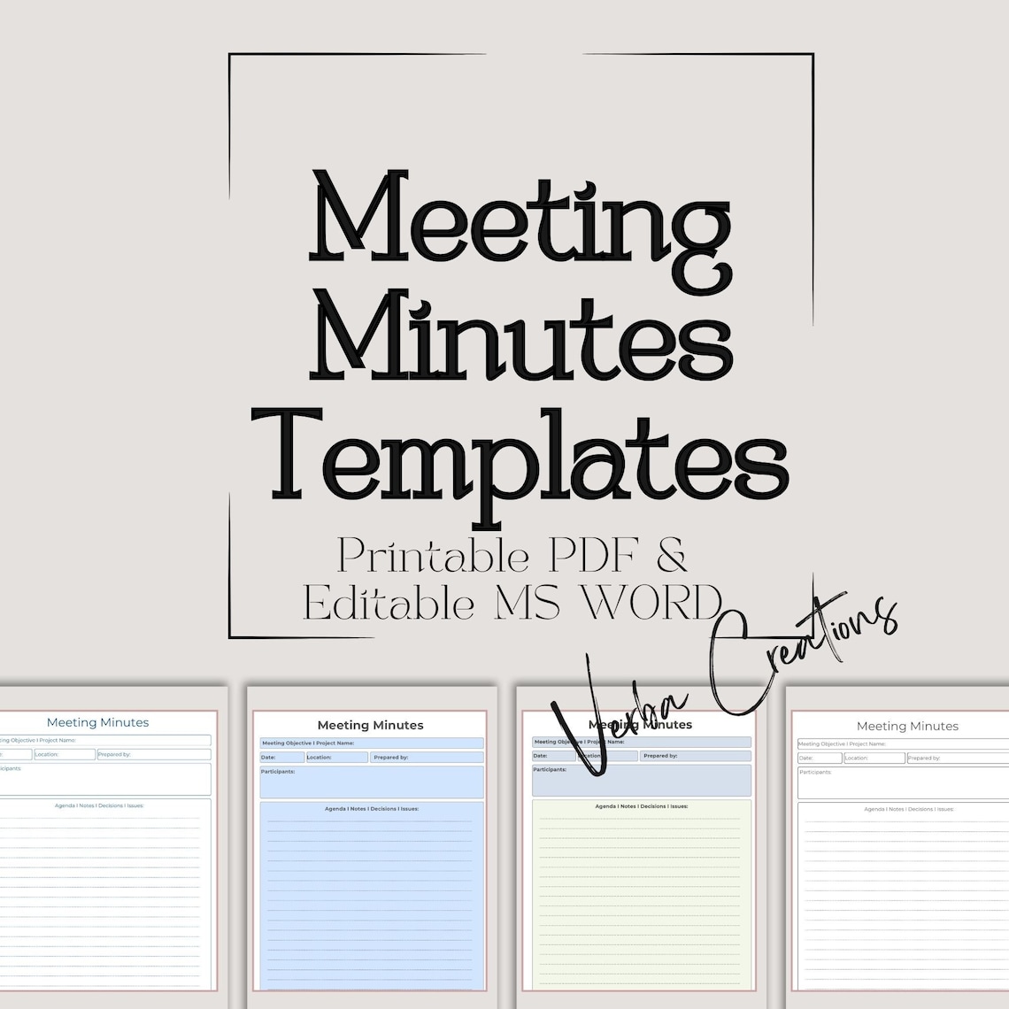 Meeting Minutes Template: Professional Note Taking (PDF) - Etsy