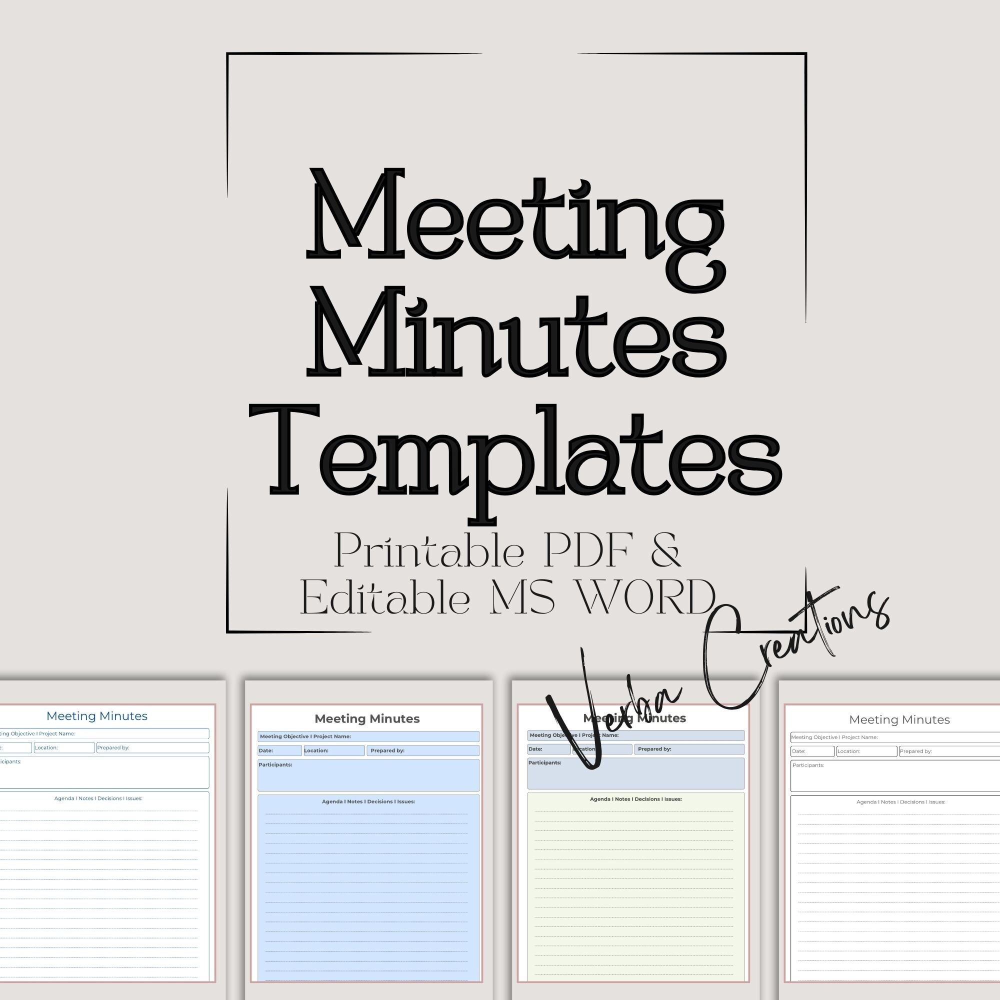 Meeting Minutes Template, Editable Meeting Notes, Corporate Minutes ...