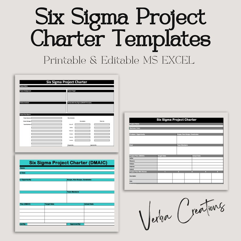 ETSY Project Charter Excel Template, DMAIC, Project Management Template ...