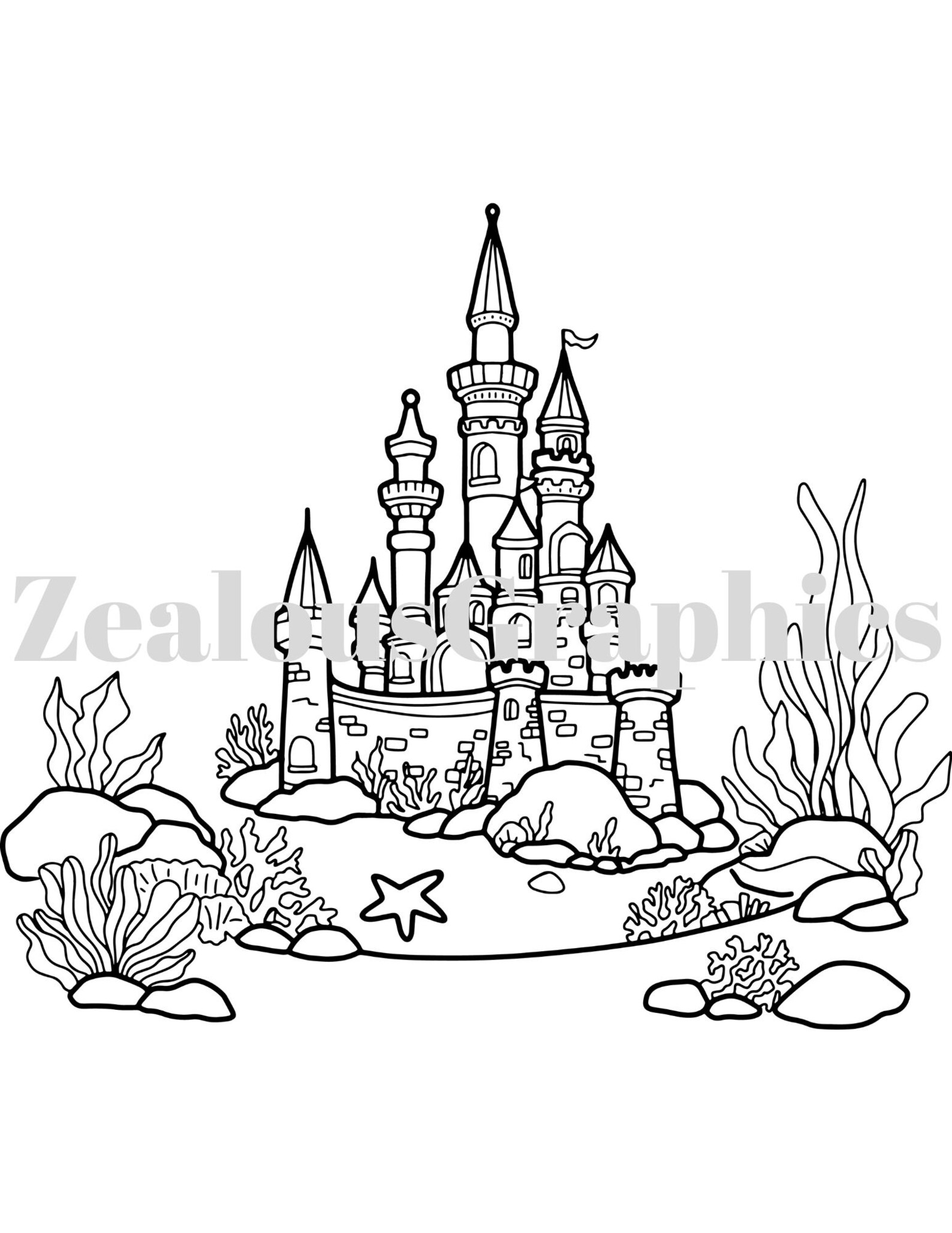 Fantasy Castle Coloring Pages, Under the Sea Castles, Fantasy Coloring ...