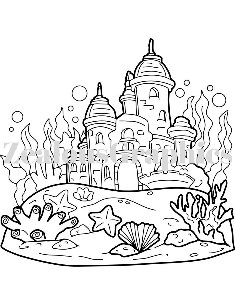 Fantasy Castle Coloring Pages, Under the Sea Castles, Fantasy Coloring ...