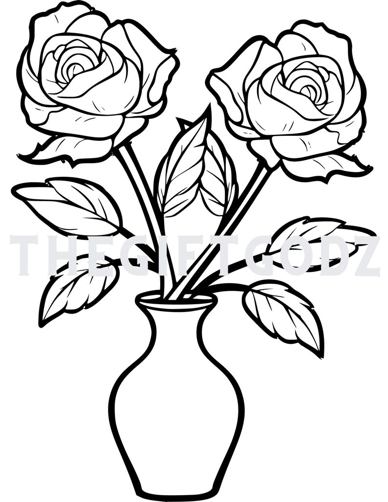 Roses Coloring Pages, Roses Flower Coloring Book, Stress Relief ...