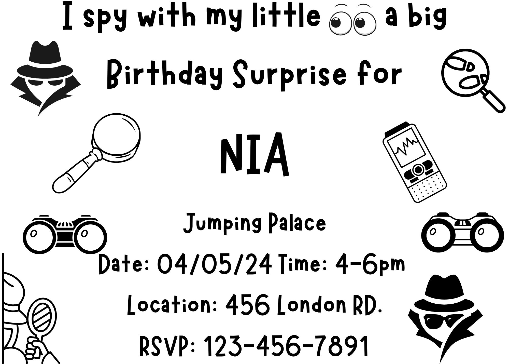 Kids Spy Birthday Party Invitation, Unique Invitations Personalized ...