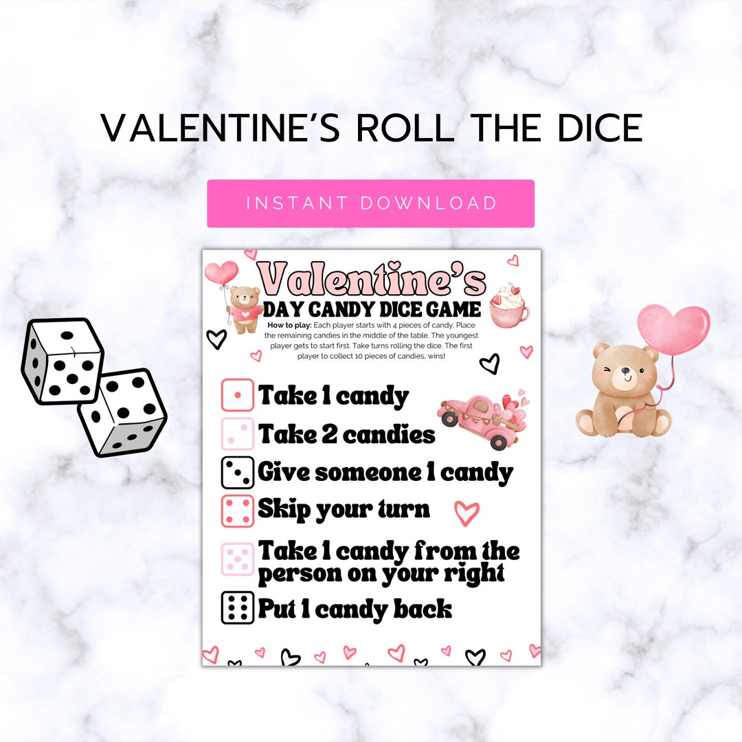 Valentine's Day Roll the Dice Game for Kids Digital Download Valentine ...