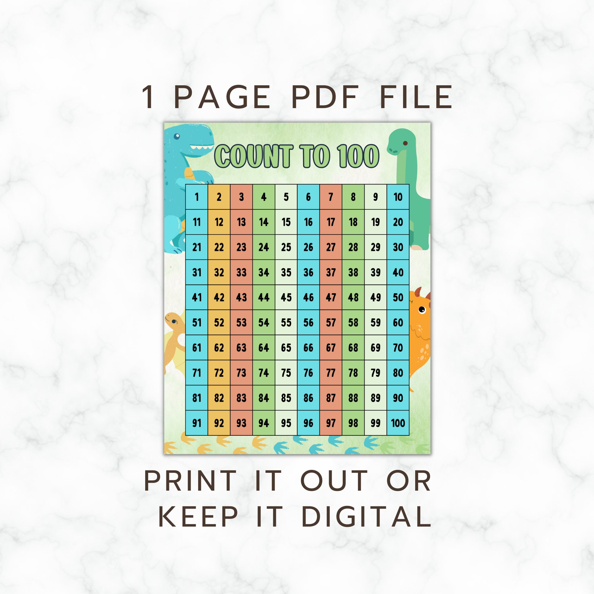 Dinosaur Count to 100 Math Printable for Kids | Digital Download | Math ...