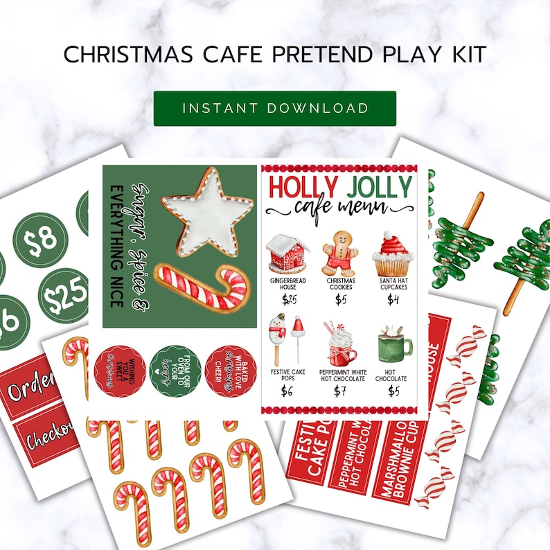 Printable Christmas Cafe Pretend Play Kit | Holly Jolly Cafe Dramatic ...